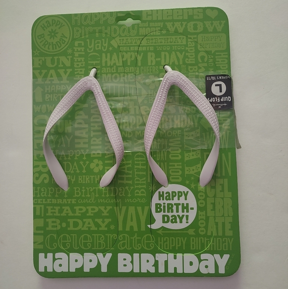 Hallmark | Shoes | Hallmark Flip Flops Happy Birthday Bday Green White ...